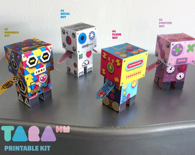 DIY Set of 4 Printable Cutout Robots, Tarabots, DIY Paper Toy ...