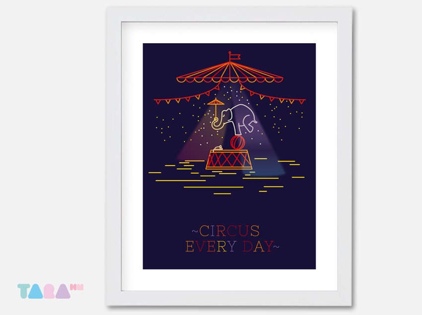 Circus Elephant & Mouse Printable Wall Art, Illustration Poster, Home ...
