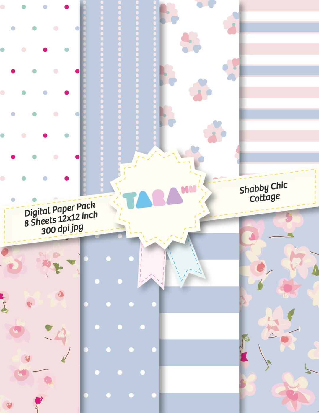 Shabby Chic Cottage Digital Scrapbook Paper, 8 Files Digital ...