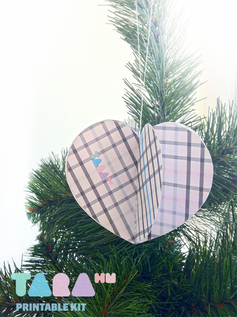 DIY Christmas Heart Ornaments, Set of 6 Printable Cutout, Printable ...