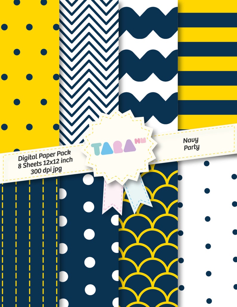 Navy Party Digital Scrapbook Paper, 8 Files Digital Scrapbooking, 8 Jpg ...