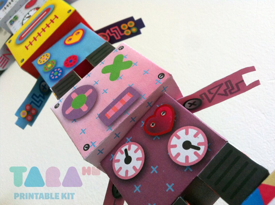 DIY Set of 4 Printable Cutout Robots, Tarabots, DIY Paper Toy ...