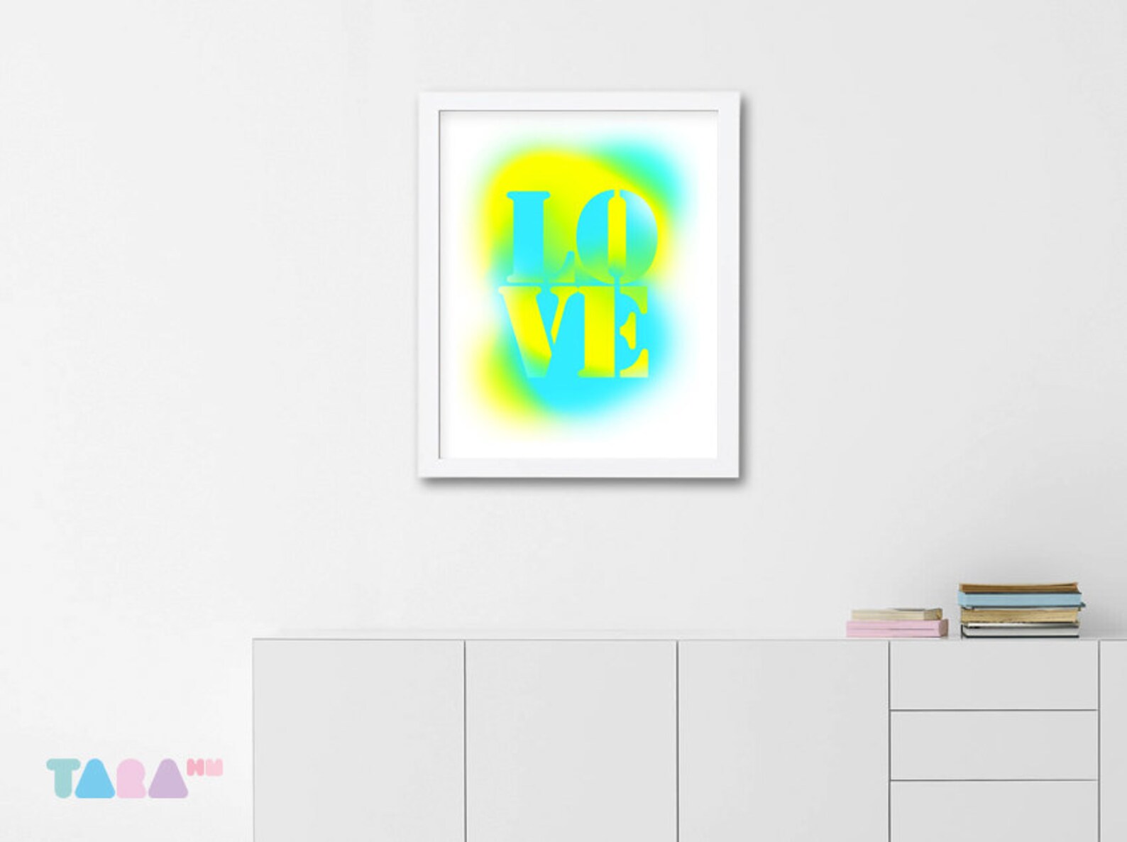 Fluor Blue and Yellow Poster, Love Graffiti Spray, Typography Design ...