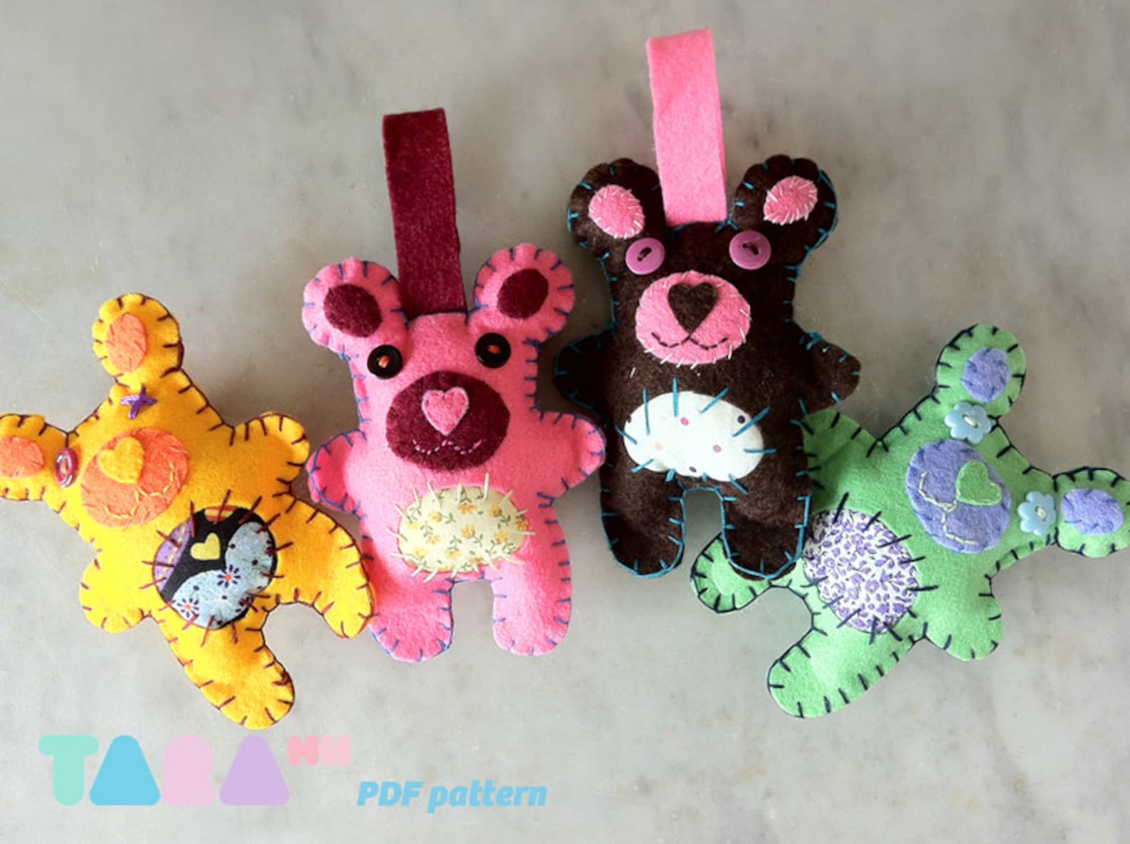 DIY Felt Pattern Bear With Patches, Fabric Bear, Tarabear,toy DIY PDF ...