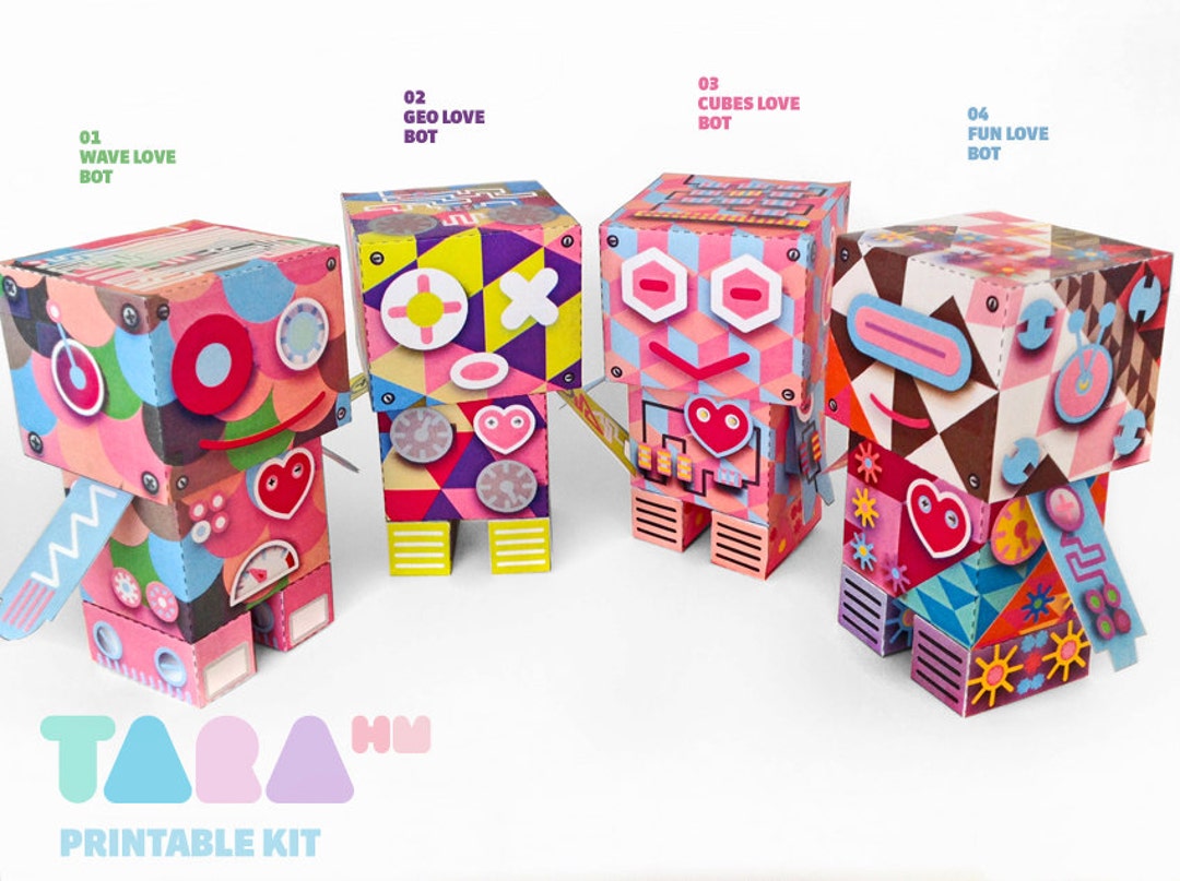 DIY Set of 4 Printable Cutout Robots, Spring Tarabots, DIY Paper Toy ...