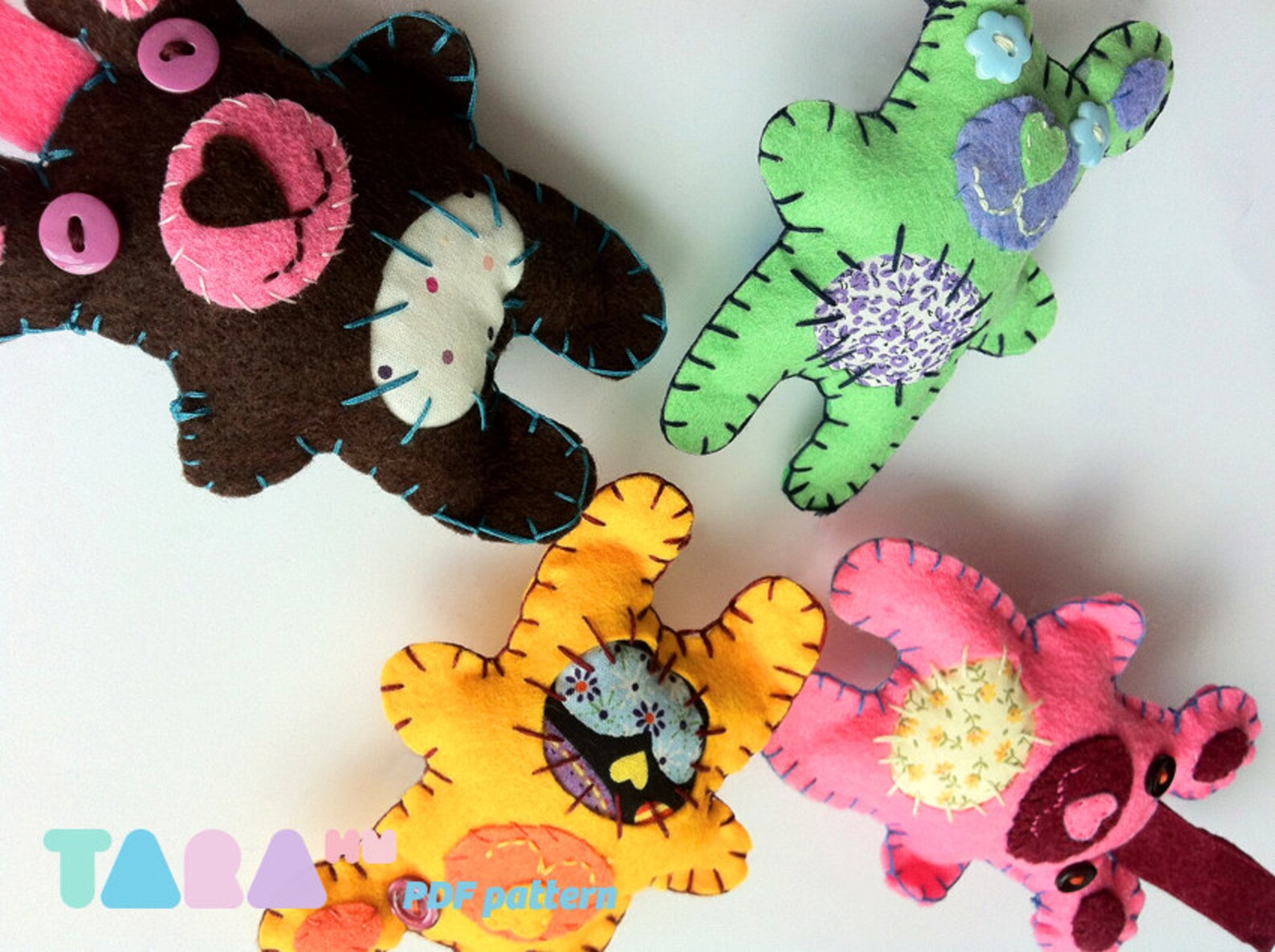 DIY Felt Pattern Bear With Patches, Fabric Bear, Tarabear,toy DIY PDF ...