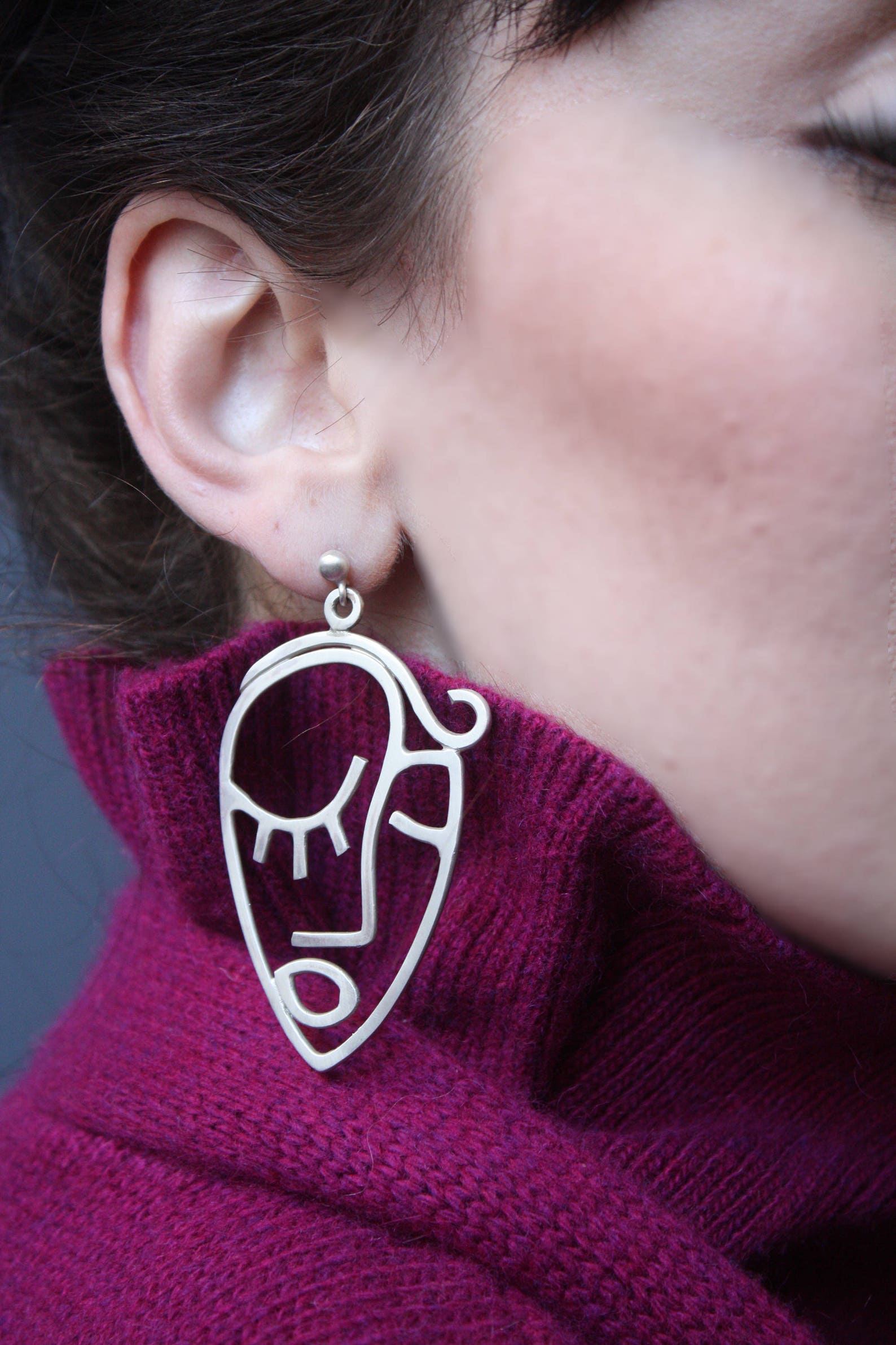 Abstract Face Earrings, Sterling Silver Statement Jewelry - Etsy