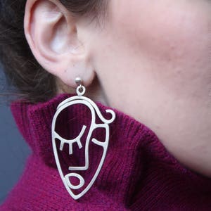 Abstract Face Earrings, Sterling Silver Statement Jewelry - Etsy