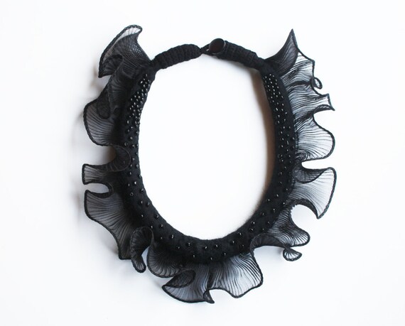 Items similar to Black Ruffle Necklace, Black Ruffle Collar, Collar ...