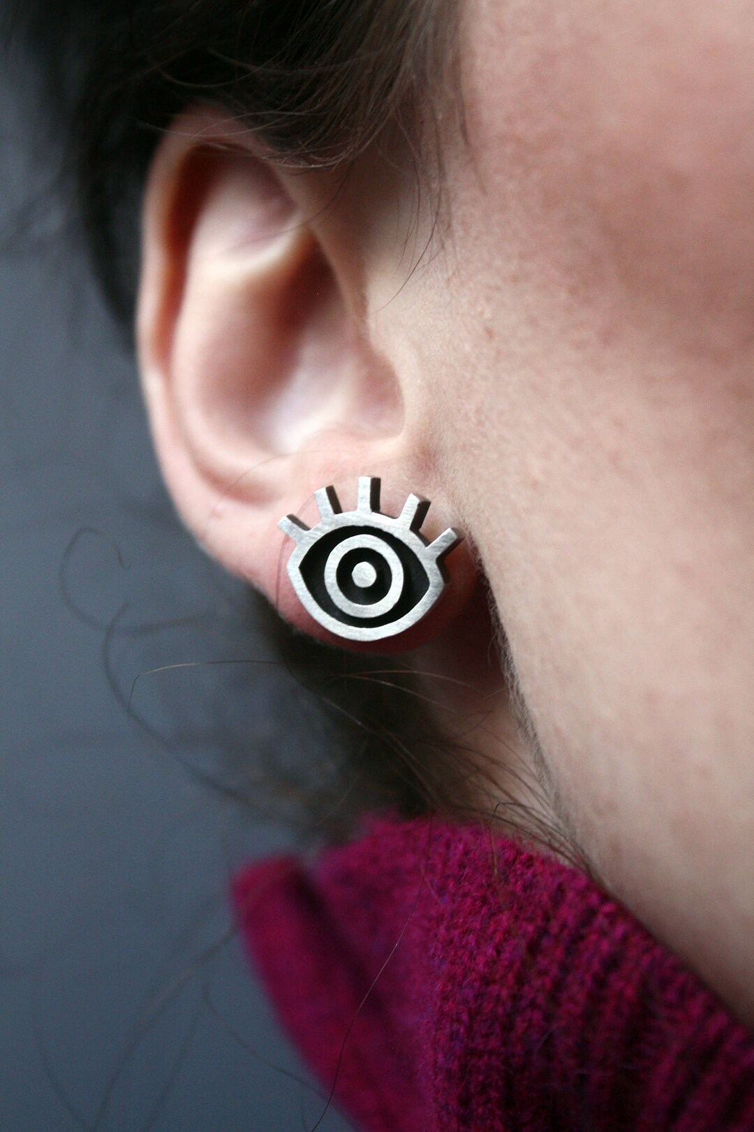Eye Studs, Sterling Silver Eye Earrings, Evil Eye Jewelry, Modern ...