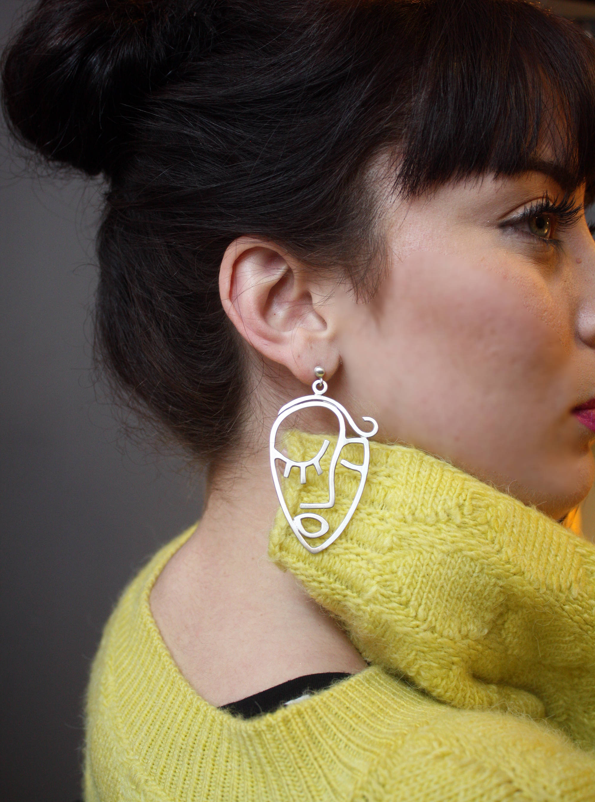 Abstract Face Earrings, Sterling Silver Statement Jewelry - Etsy