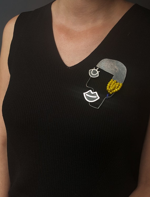 Silver Face Brooch Sterling Silver Face Jewelry Fun | Etsy