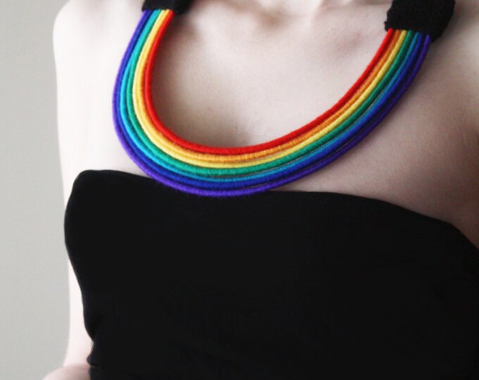 Rainbow Jewelry, Wool Wrapped Rainbow Statement Necklace, Rainbow ...