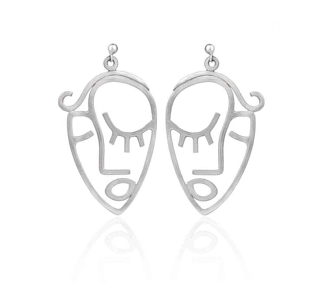 Abstract Face Earrings, Sterling Silver Statement Jewelry - Etsy
