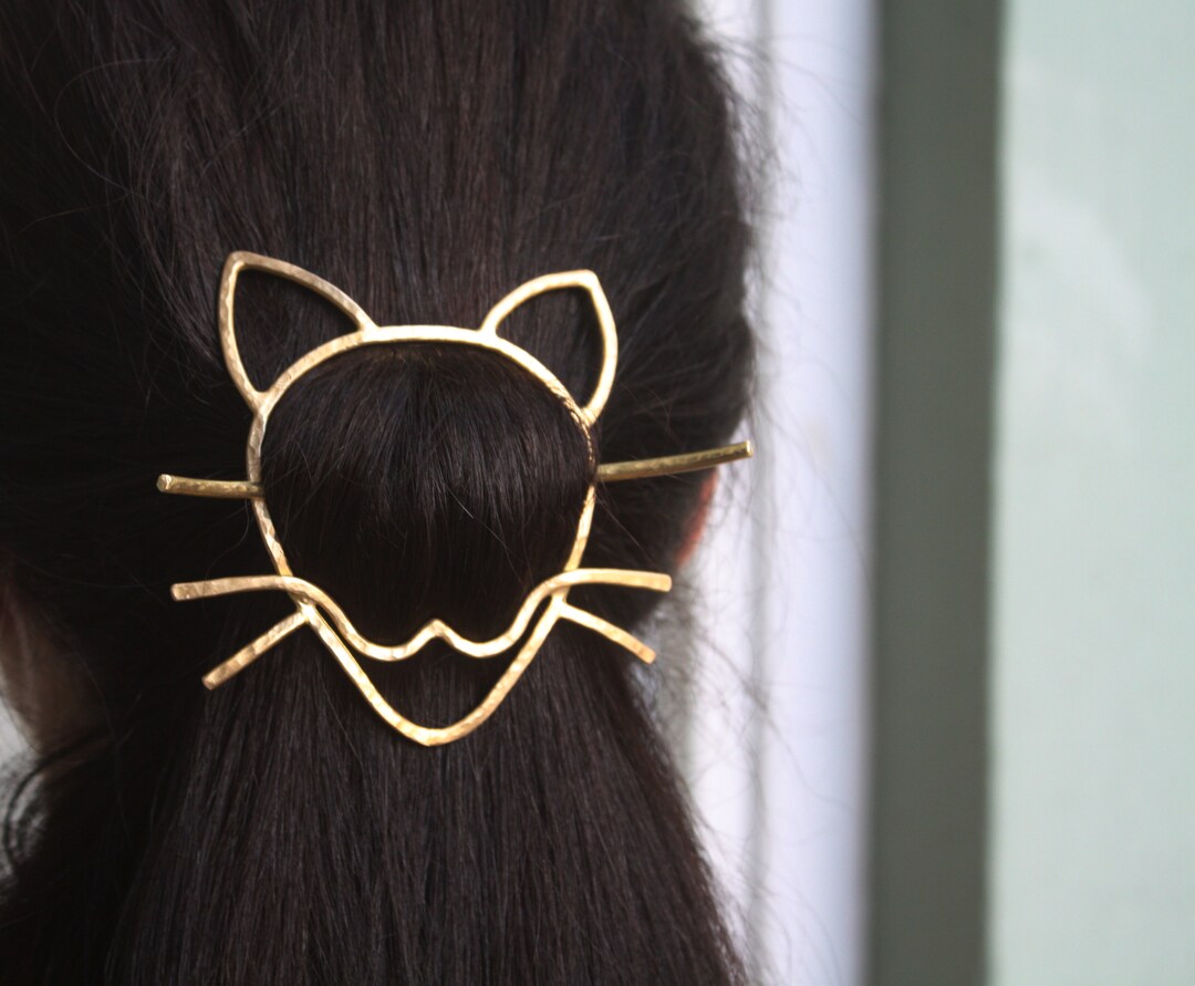 Cat Hair Pin | Brass Cat Hair Clip | Cat Hair Accessory | Gold Cat Hair ...