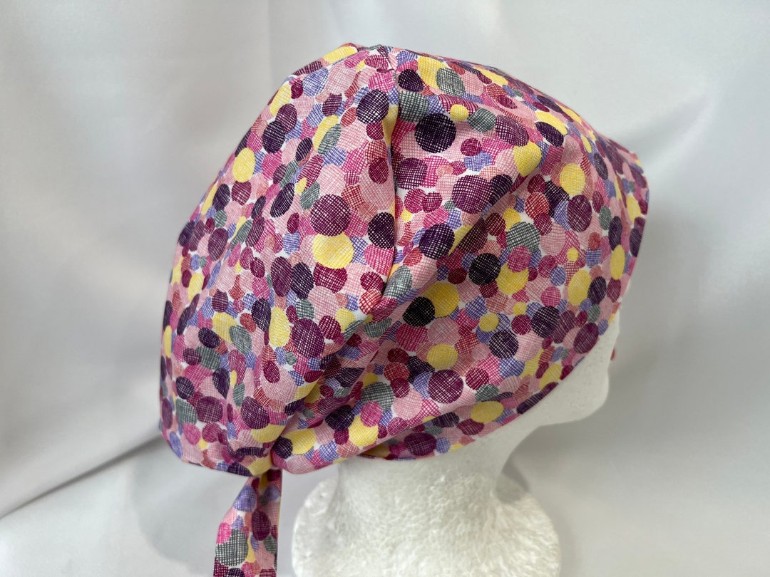 Tie Back Scrub Cap: Colorful Dots, Cotton Woven Fabric - Etsy