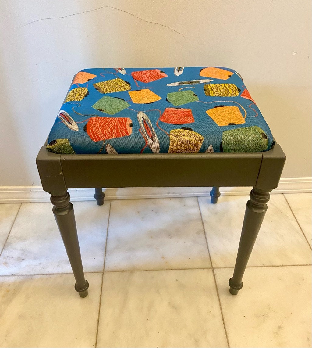 Vintage Singer Sewing Machine Stool Upholstered Seat With Vintage ...