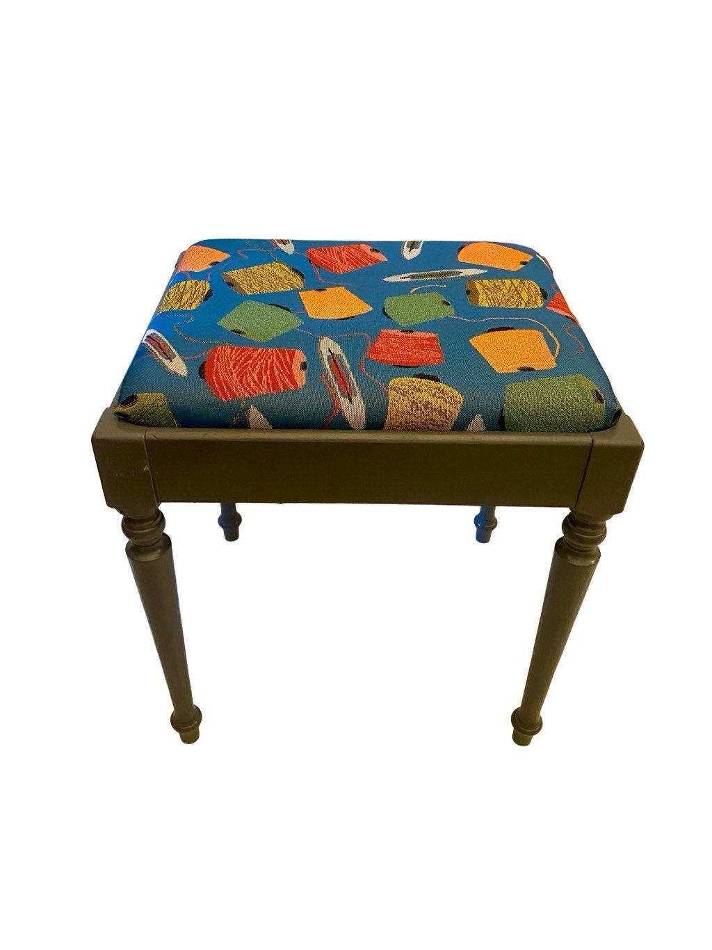 Vintage Singer Sewing Machine Stool Upholstered Seat With Vintage ...