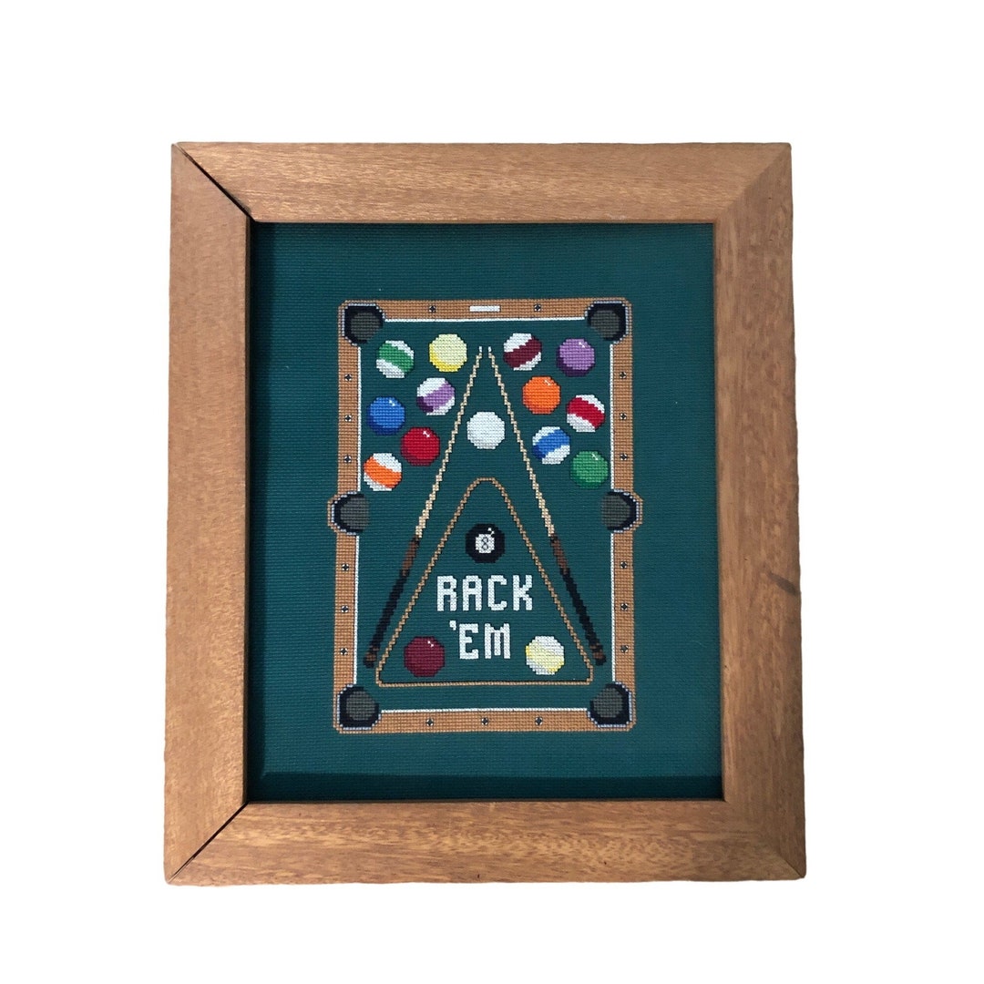 Vintage RACK 'EM BILLARD Table Crochet Embroidery Cros Stitch Finished ...