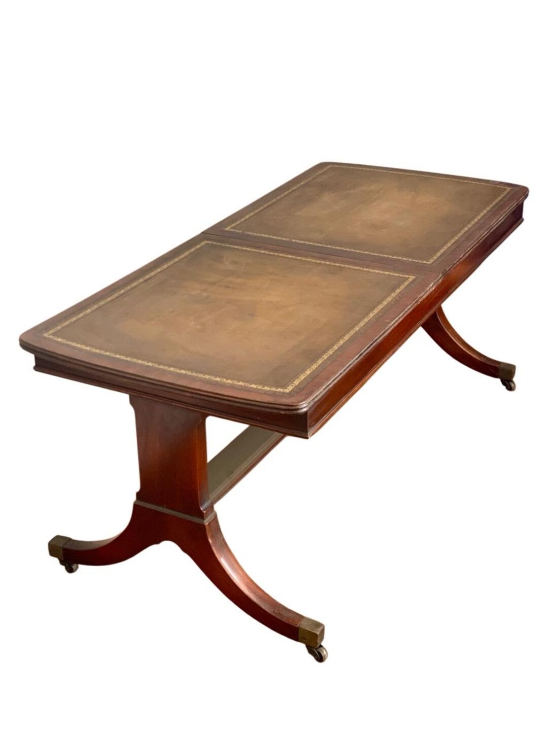 Antique Leather Top Coffee Card Game Extandable Table With Copper Tray ...