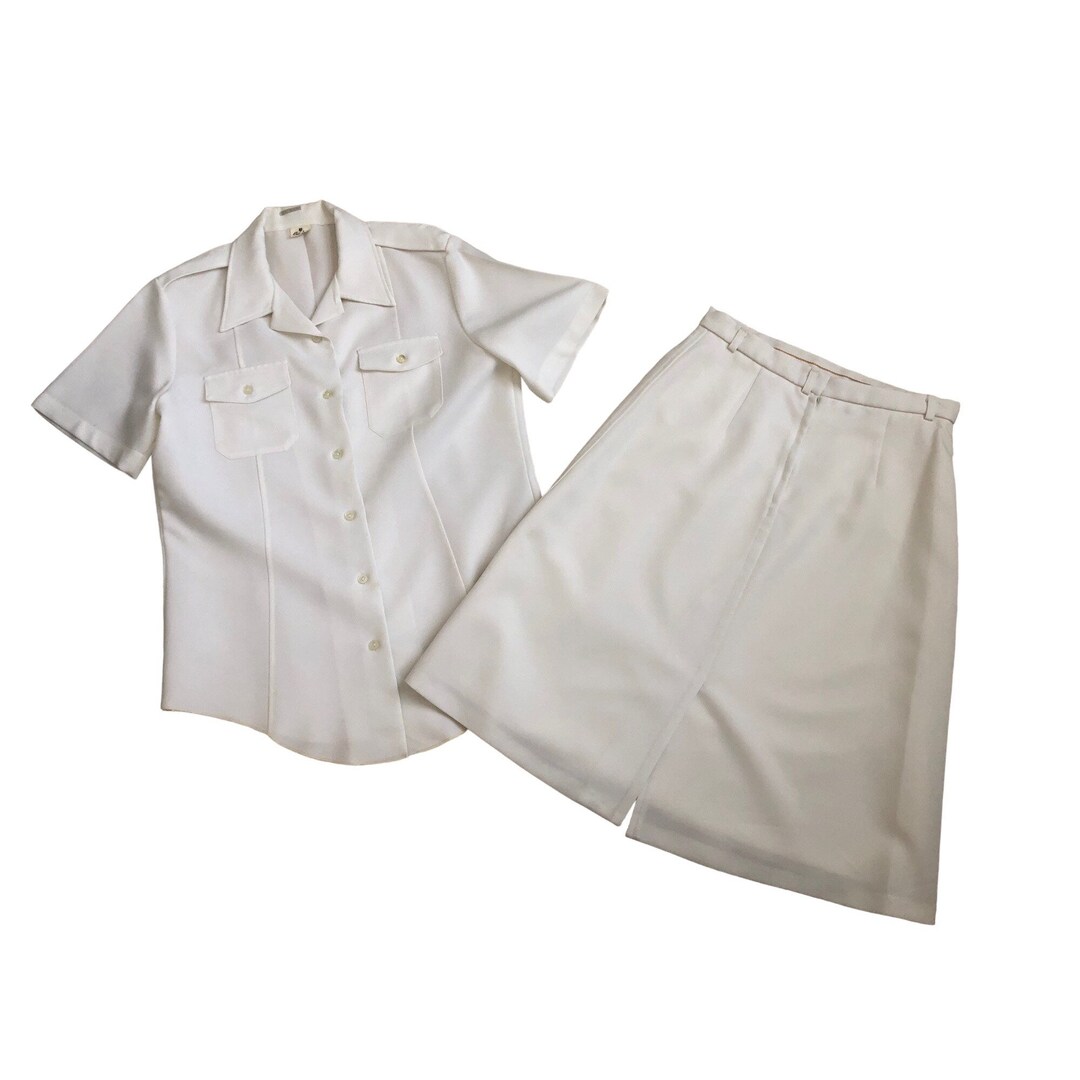 Vintage Womans Creighton Navy Uniform White Military Shirt 40 Skirt 16S ...