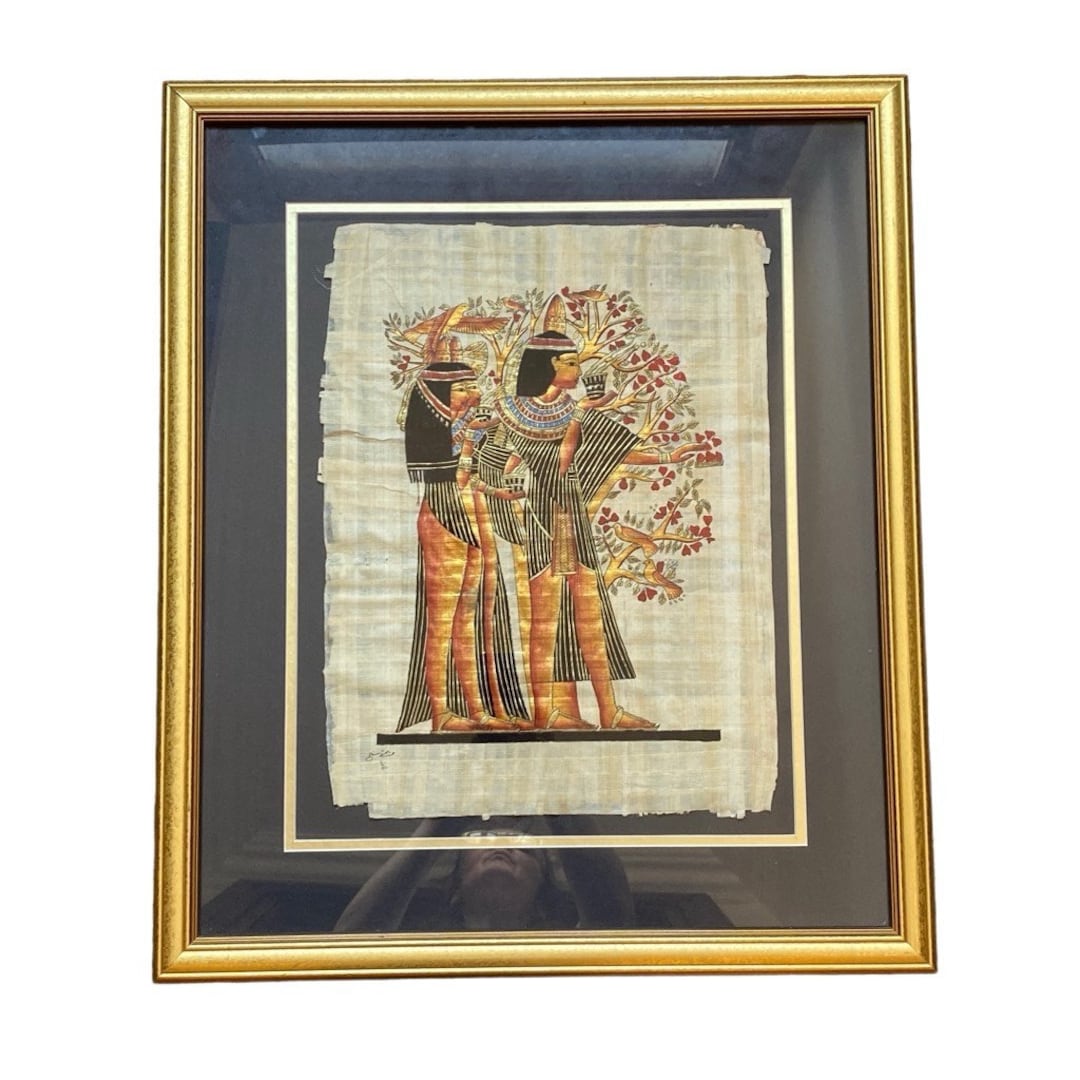 Cintage Egyptian Papyrus Painting Signed Framed Glass 26 X 22 - Etsy