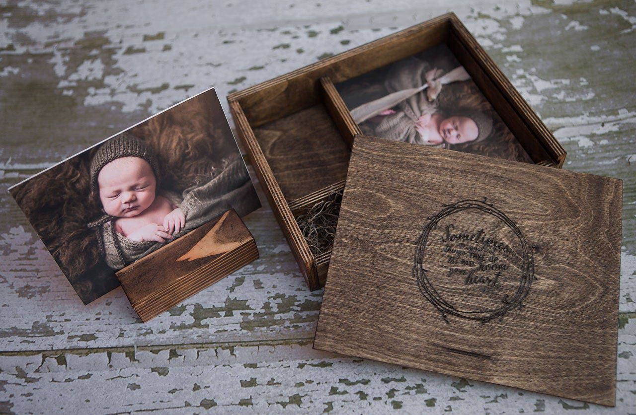 custom - set of 10 - 5x7x2.5 - Wood print box with 3 sections - 8gb USB ...