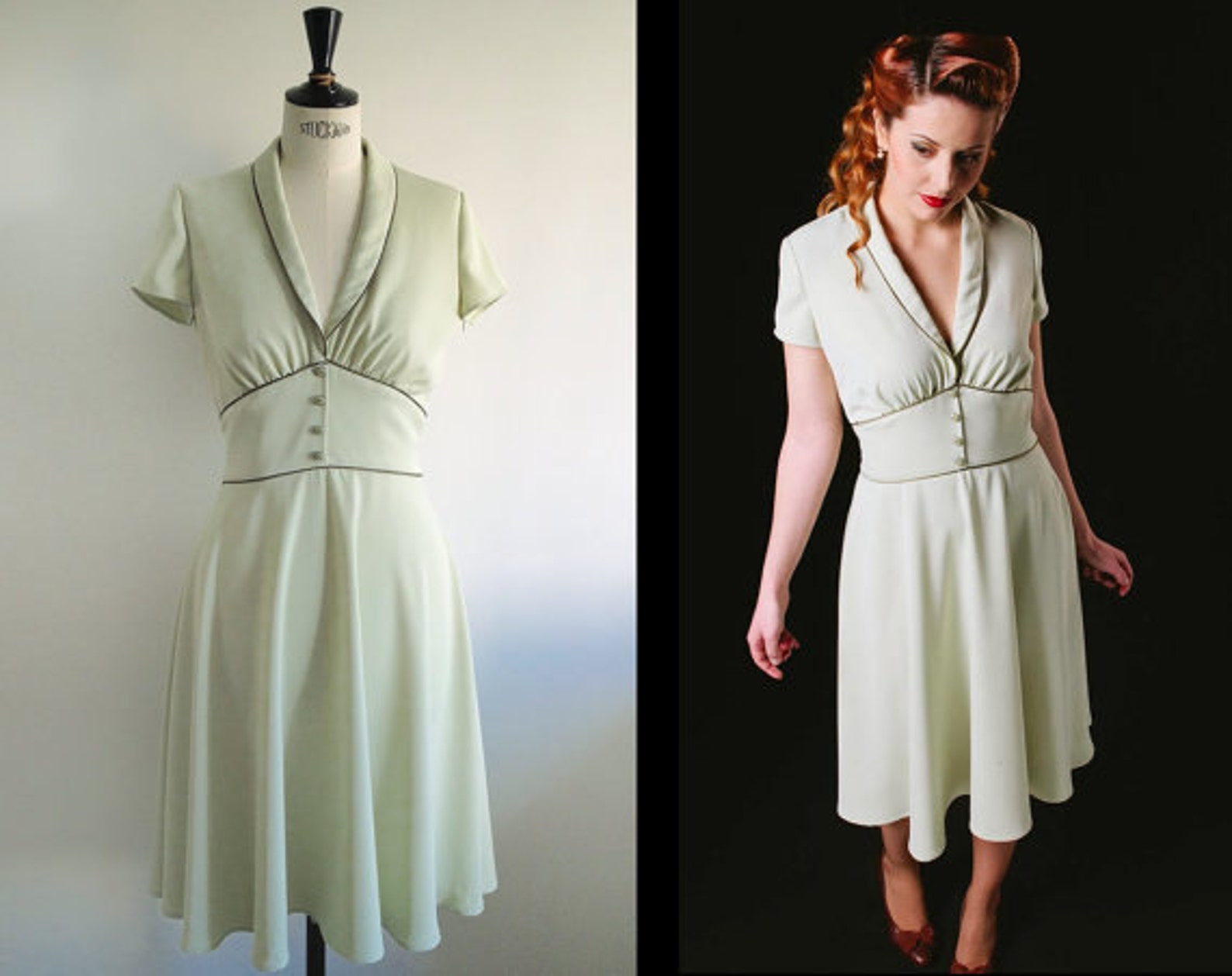 1950's Style Dress/ Pale Green Tea Dress - Etsy
