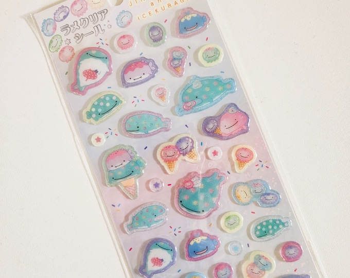 J Kawaii San-x Epoxy Sticker: Jinbesan 2024 Ice Kurage Ice Cream Whale ...