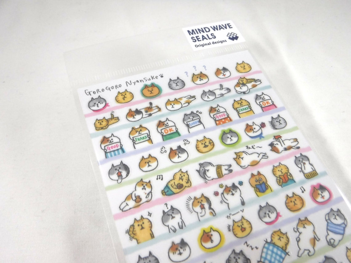 J Kawaii Japanese Sticker Sheet: Mind Wave - Goro Nyansuke - Stylized ...