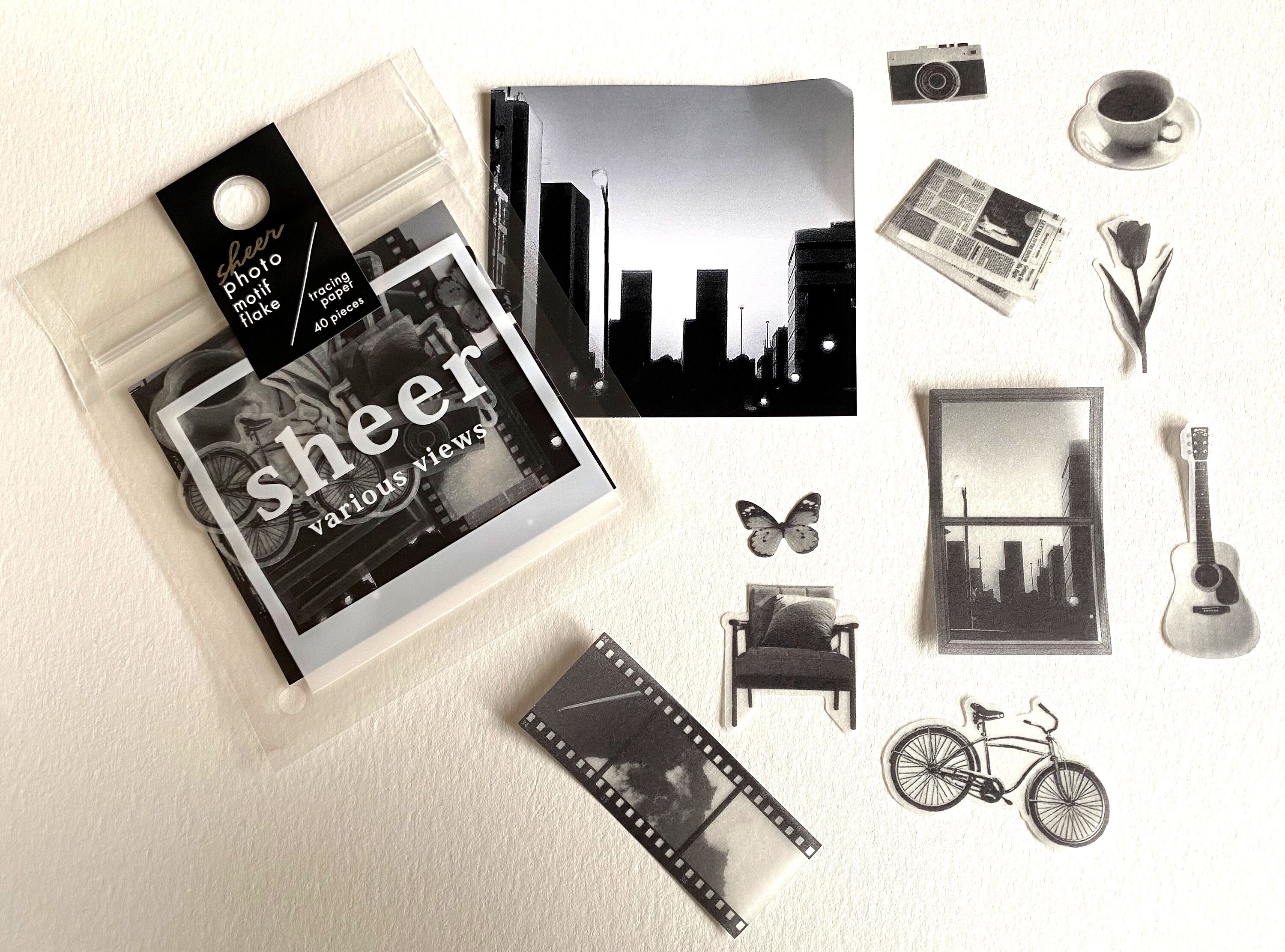 Japan Sticker Flake Assort: Sheer Photo Series Japanese BLACK | Etsy