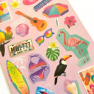 Kawaii Sticker Sheet: Cute Derpy SUMMER BREAK Tropical Paradise Sunset ...