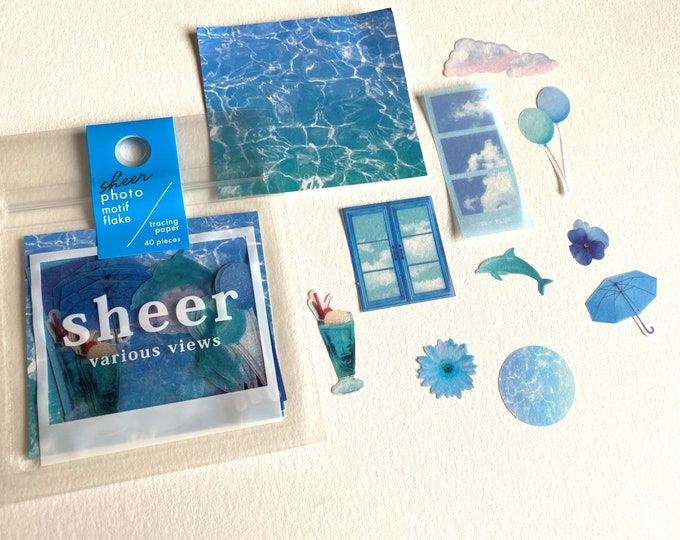 Japan Sticker Flake Assort: Sheer Photo Series Japanese CYAN Sky BLUE ...