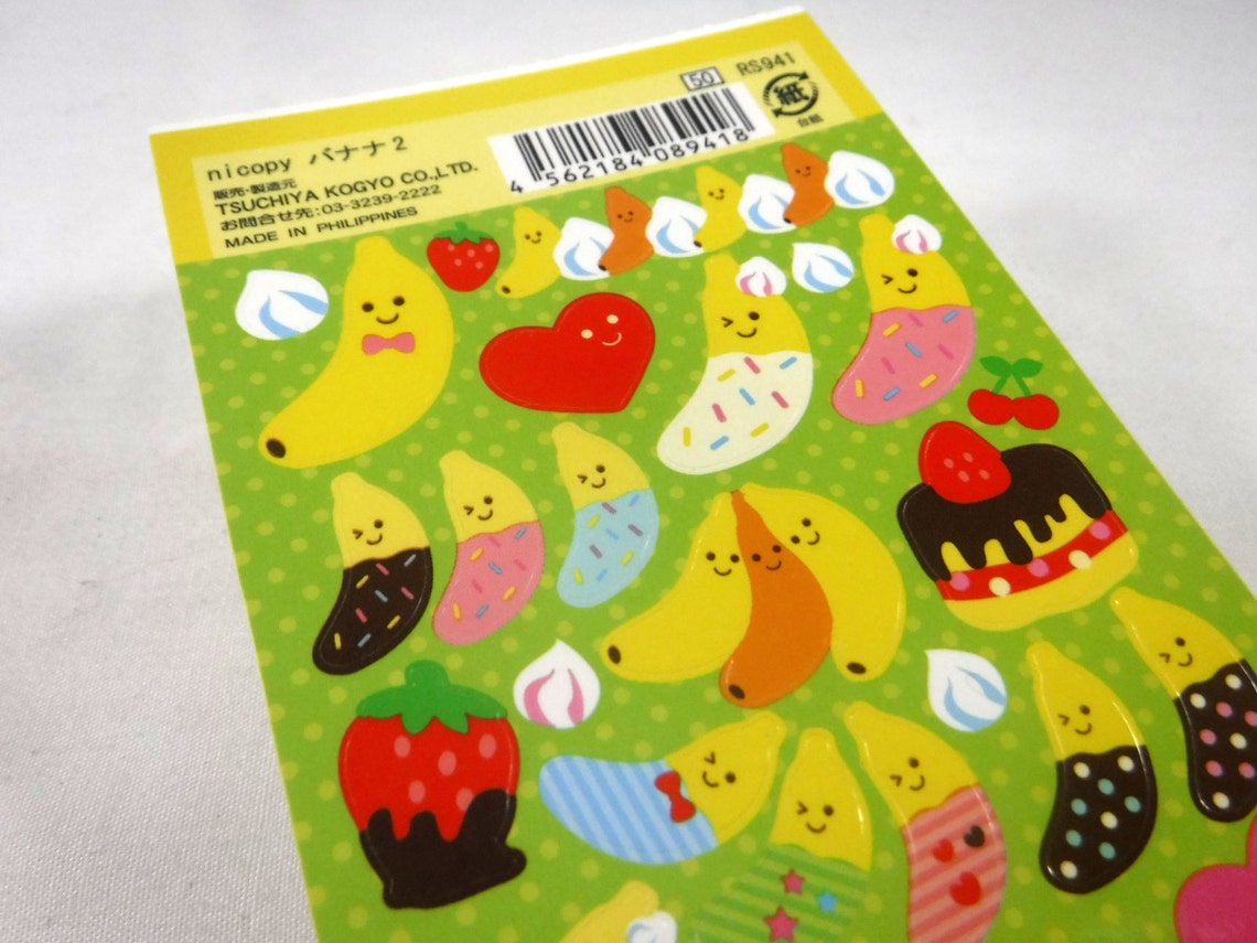 Kawaii Japan Sticker Sheet Assort: GLOSSY Banana Character | Etsy