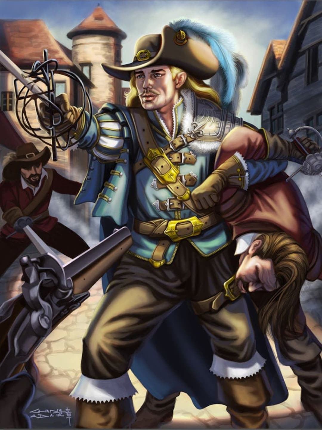 13x17 Artist-signed D'artagnan the Musketeer Fighting Multiple Henchmen ...