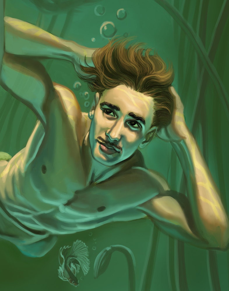 13x17 Signed Little Mermaid With Prince Swimming Under Lily - Etsy