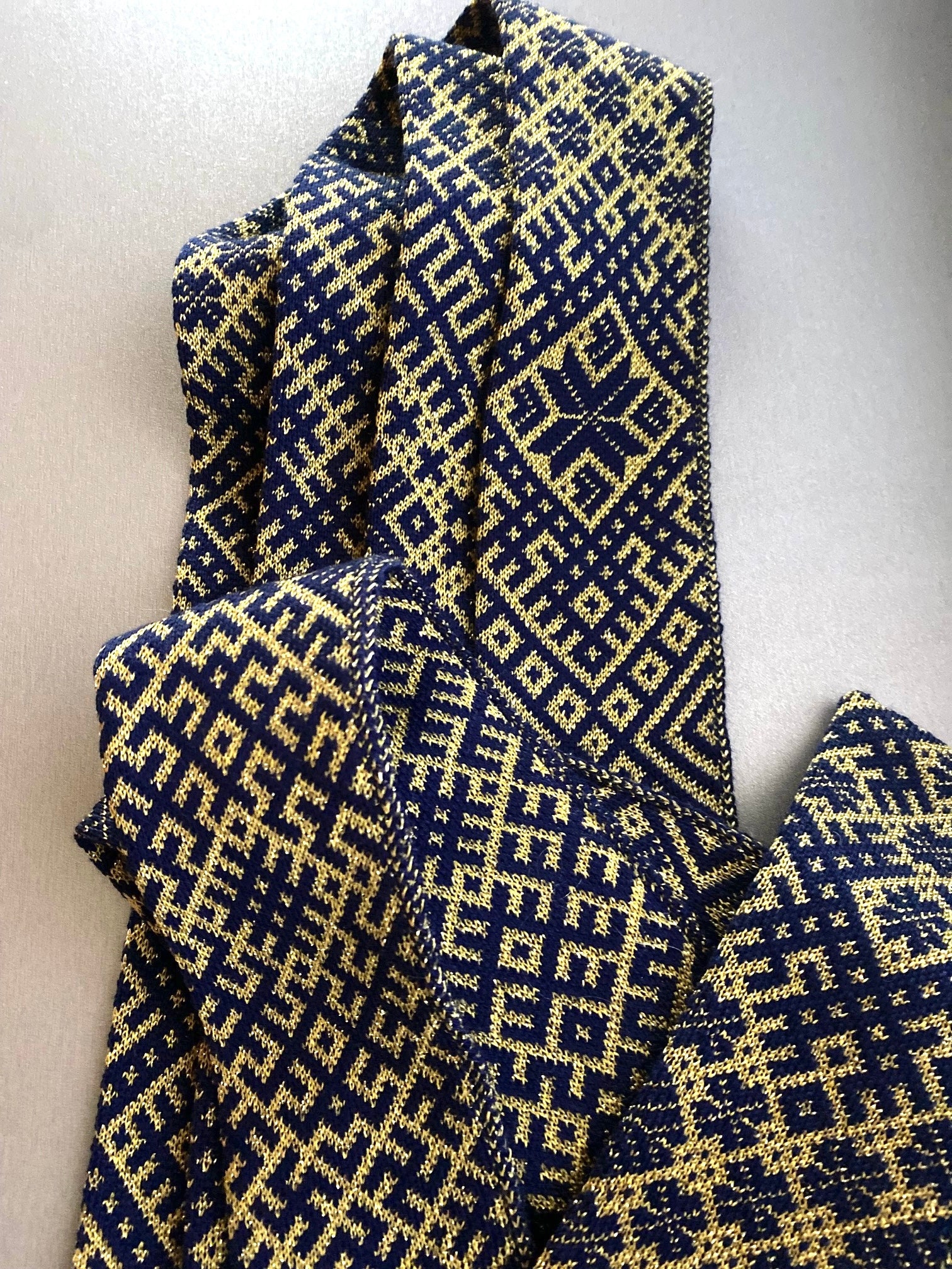 Lielvarde Belt: Blue Knitted Folk Accessory With Gold Pattern - Etsy