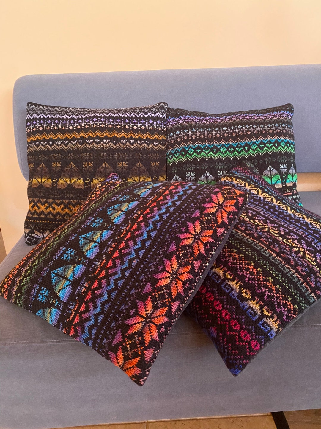 Knitted Pillows, Cushion Cover Handmade Fair Isle Knitted From Wool ...