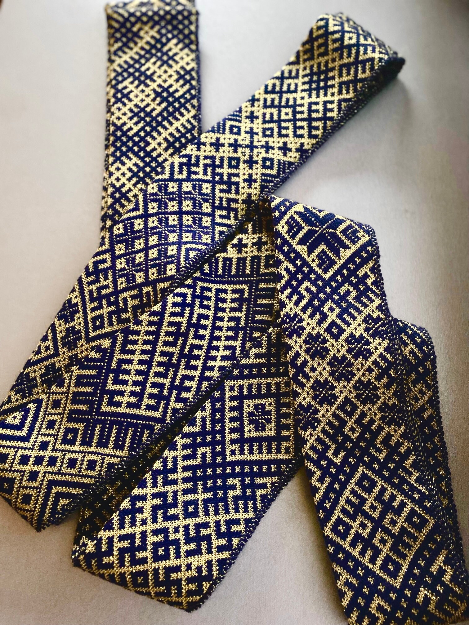Lielvarde Belt: Blue Knitted Folk Accessory With Gold Pattern - Etsy
