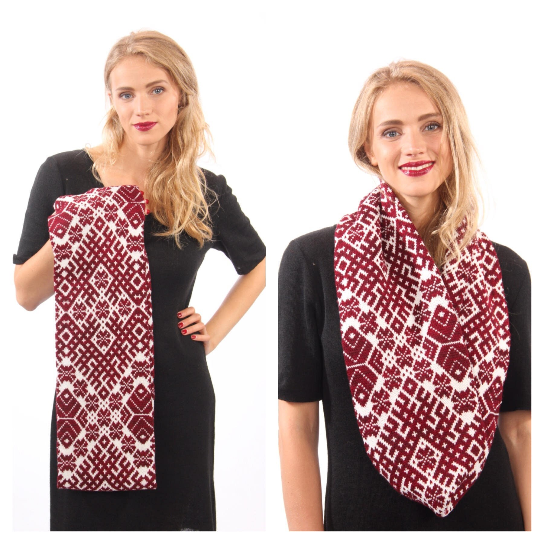 Red White Unisex Circle Scarf, Loop Scarf With Latvian Symbols ...