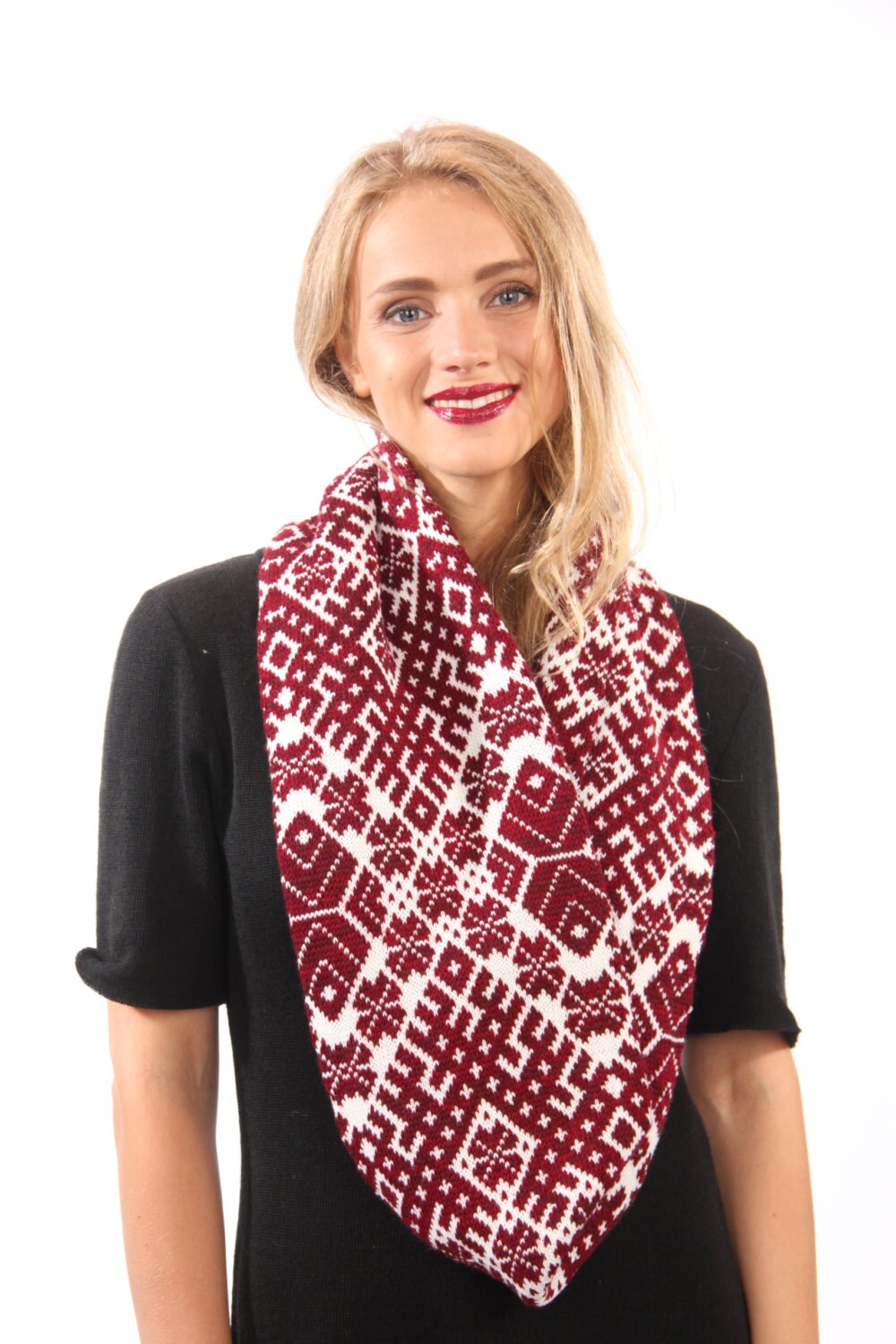 Red White Unisex Circle Scarf, Loop Scarf With Latvian Symbols ...