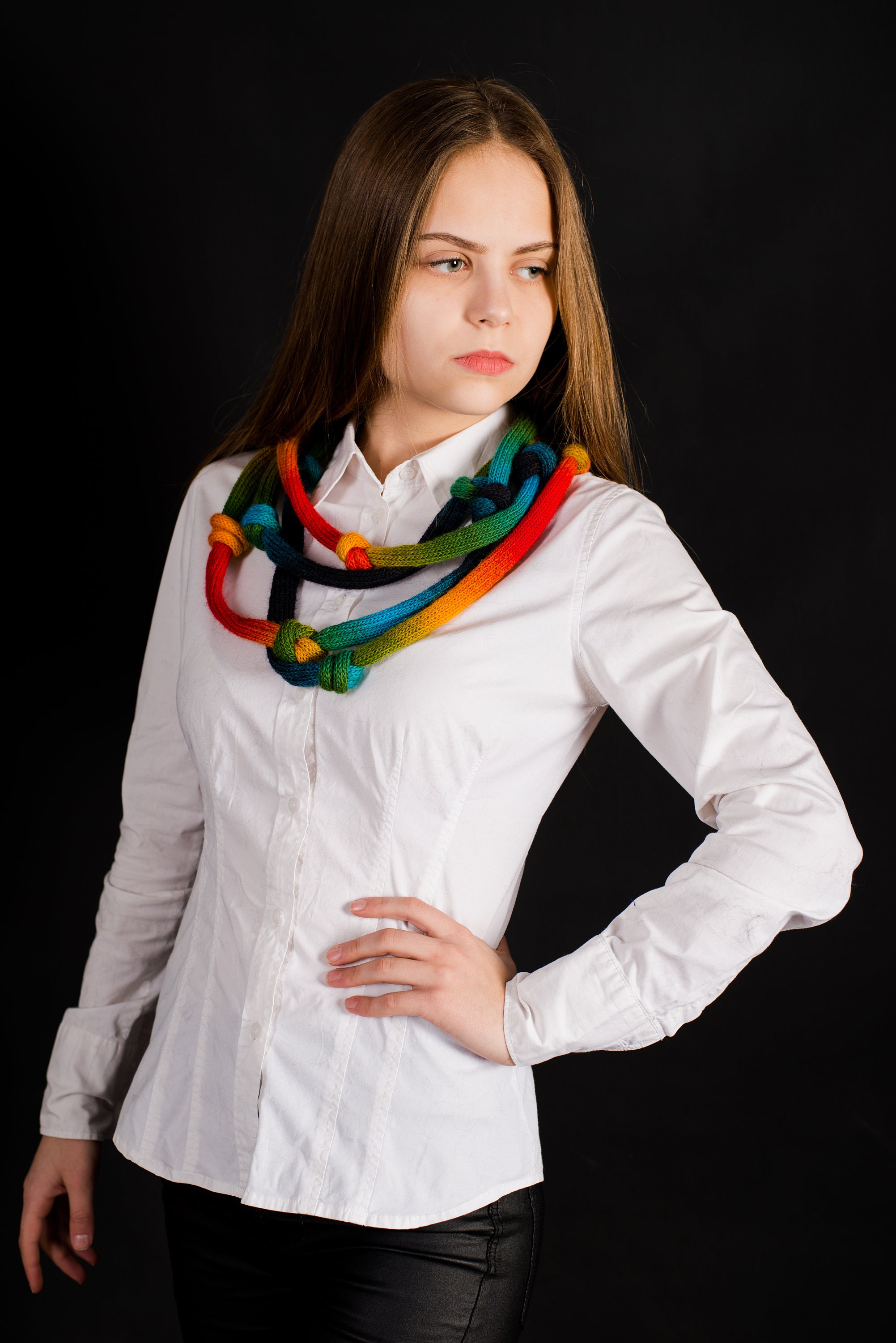 Knitted Necklace With Knots Handmade Collar From Wool - Etsy