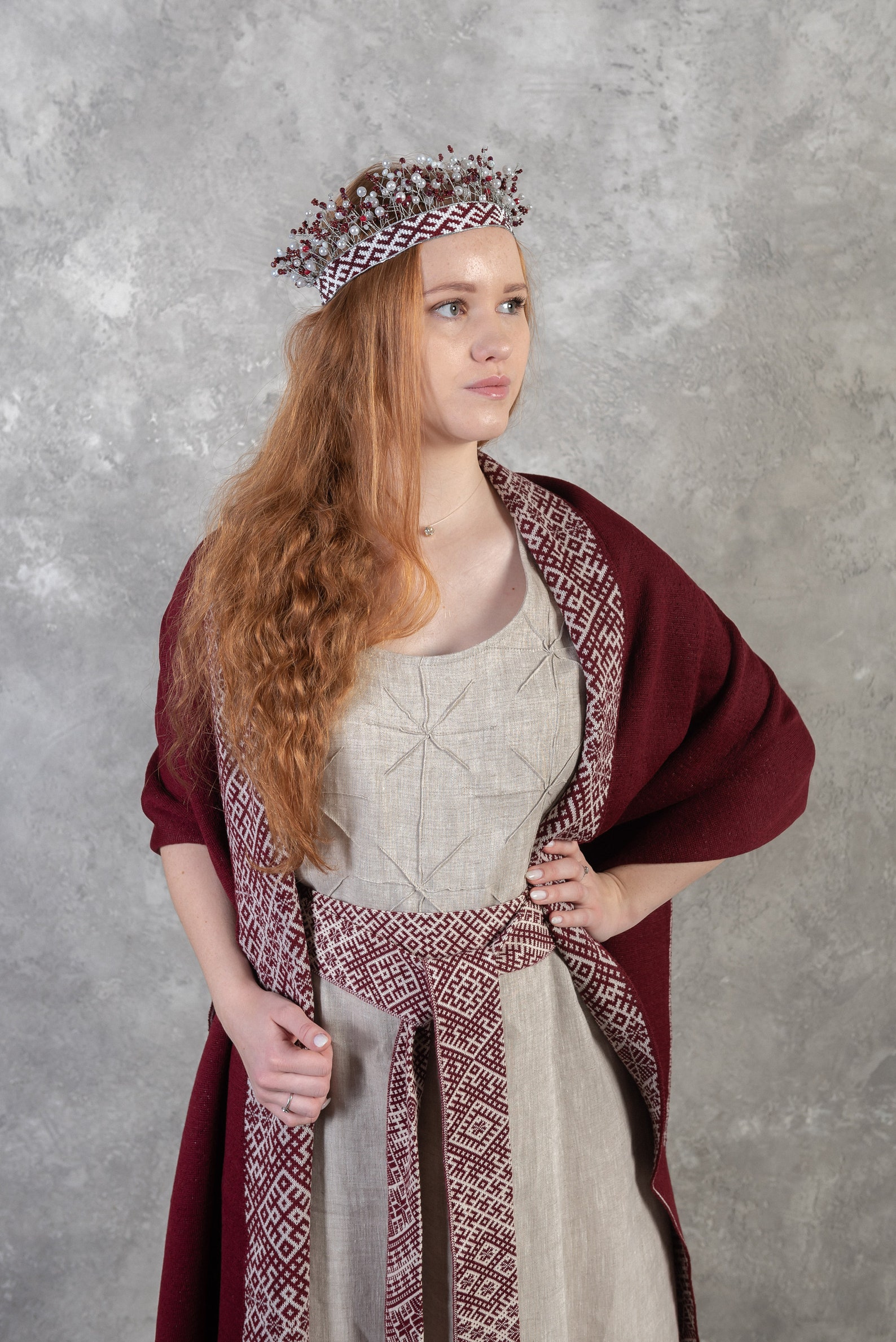 Latvian Folk Costume Set With a Shoulder Scarf, Lielvarde Belt, and a ...