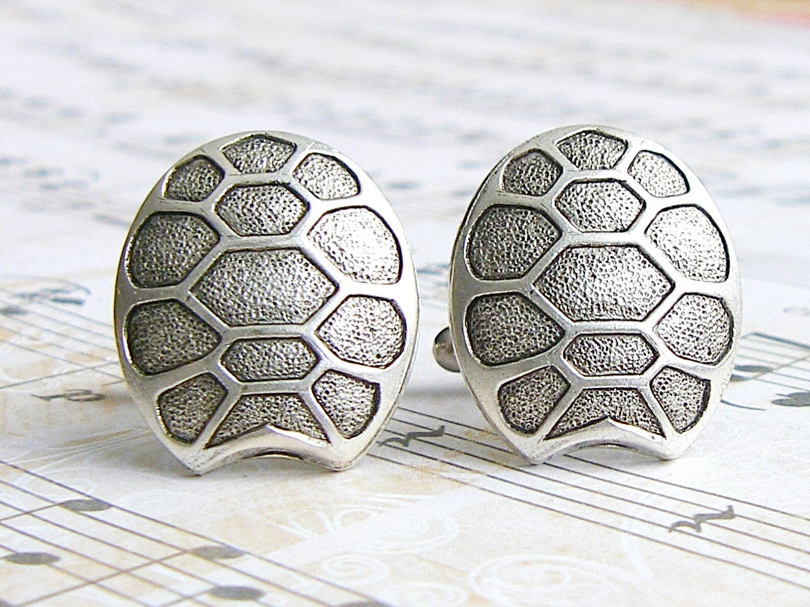 Turtle Shell - Antique Silver Plated Cufflinks, Steampunk Cuff Links ...