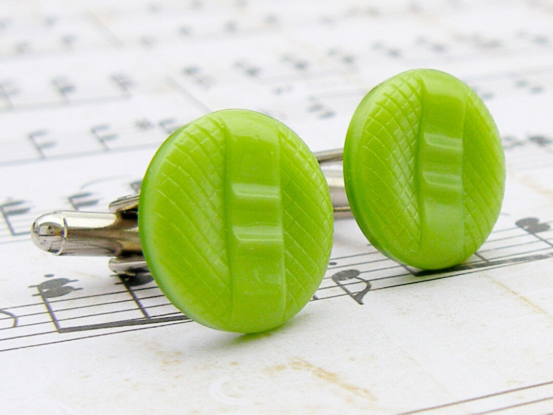 Pear Green Vintage Glass Button Cufflinks - Etsy