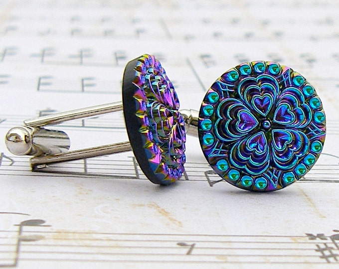 Paper Hearts - Vintage Glass Button Cufflinks, Repurposed, up Cycled ...