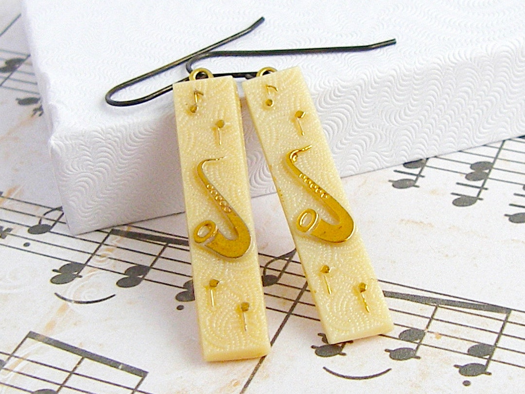 Saxophone Earrings - Let the Music Flow Collection - Vintage Glass ...
