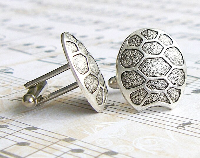 Turtle Shell - Antique Silver Plated Cufflinks, Steampunk Cuff Links ...