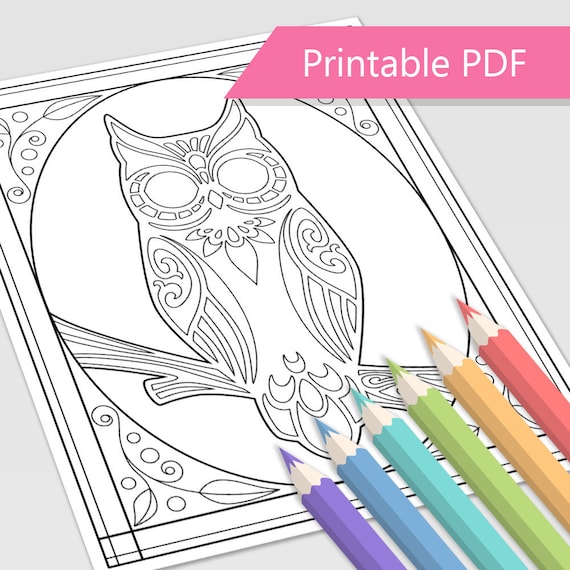 Stained Glass Owl Coloring Page - Etsy
