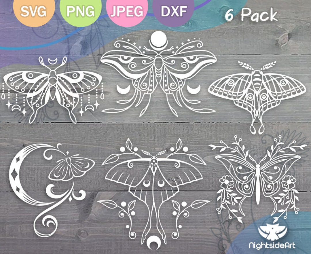 Celestial Moths, Moon Moths and Luna Moths 6 Pack Bundle, Cut Files for ...